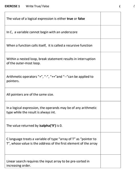 Solved Exercise 1 Write True False The Value Of A Logical