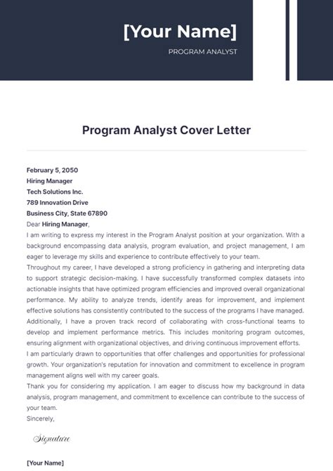 Free Program Analyst Cover Letter Template To Edit Online