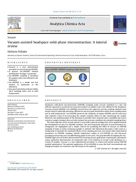 Pdf Vacuum Assisted Headspace Solid Phase Microextraction A Tutorial