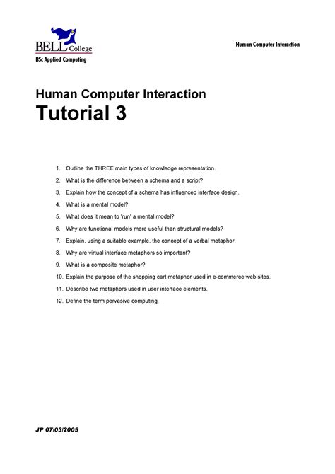 Hcitutorial 3 Lecture Notes Human Computer Interaction Bsc Applied Computing Human Computer