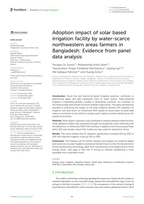 Pdf Adoption Impact Of Solar Based Irrigation Facility By Water Scarce Northwestern Areas