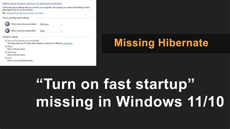 “turn on fast startup” missing in windows 11 windows 10 fix hibernate missing youtube