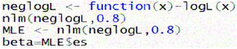 RCode Snippet for estimating the value of β using nlm function Download Scientific Diagram