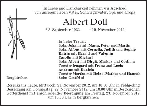 Traueranzeigen Von Albert Doll Trauer Merkur De