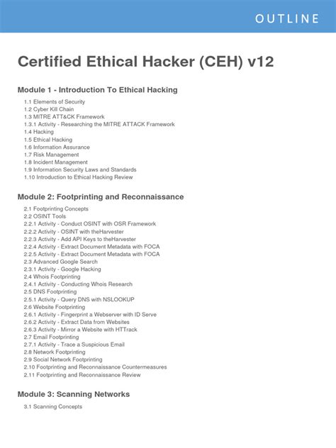 Certified Ethical Hacker Ceh V12 Outline Pdf