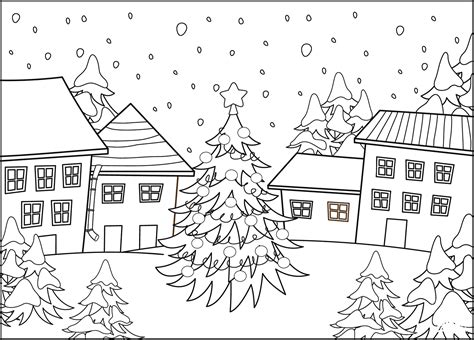 Christmas Village Coloring Page Colouringpages