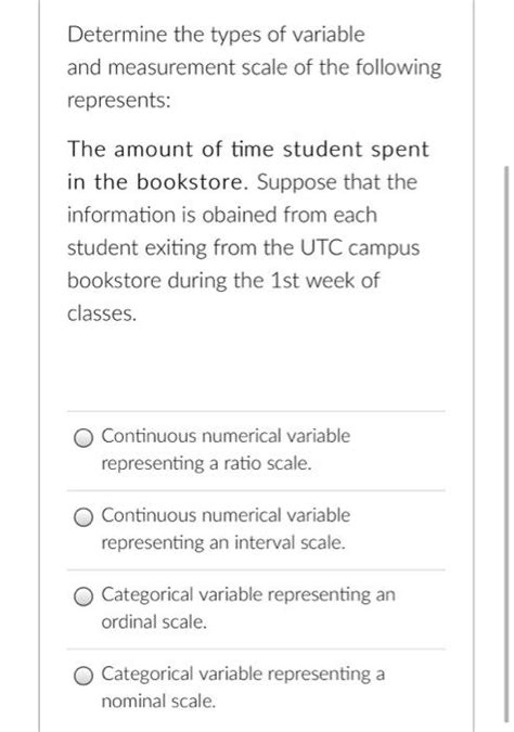 solved determine the types of variables and measurement