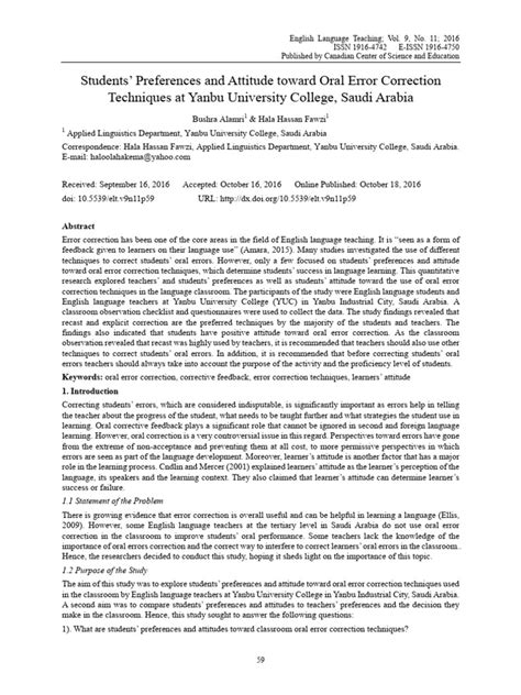 Oral Error Correction Journal Pdf