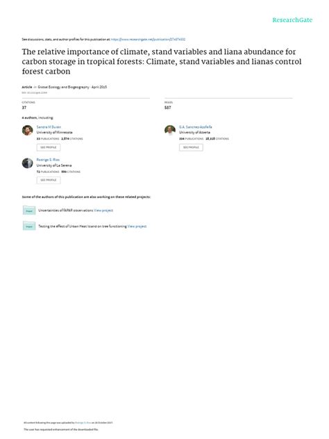 Duran Et Al 2015 The Relative Importance Of Climate Stand Variables And Liana Abundance For