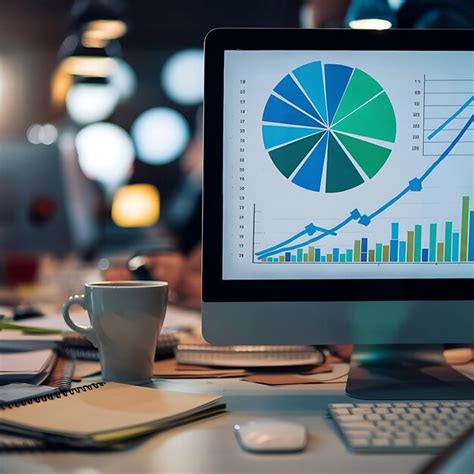 Upward Trend Data Visualization On A Busy Office Desk Premium Ai