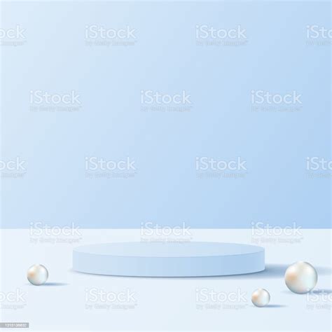 화장품 블루 배경 및 제품 프리젠 테이션 브랜딩 및 포장을위한 프리미엄 연단 디스플레이 진주 벡터 디자인스튜디오 무대 배경