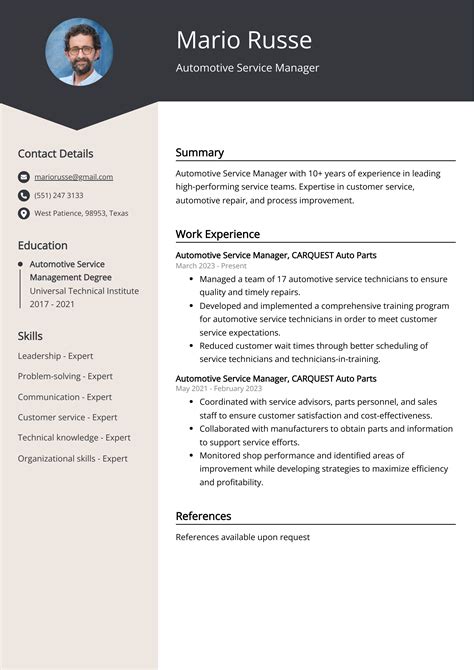 Automotive Service Manager CV Example For 2024
