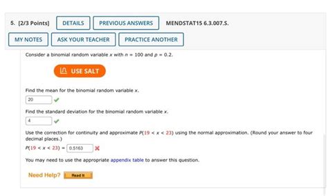 Solved Consider A Binomial Random Variable X With N100 And