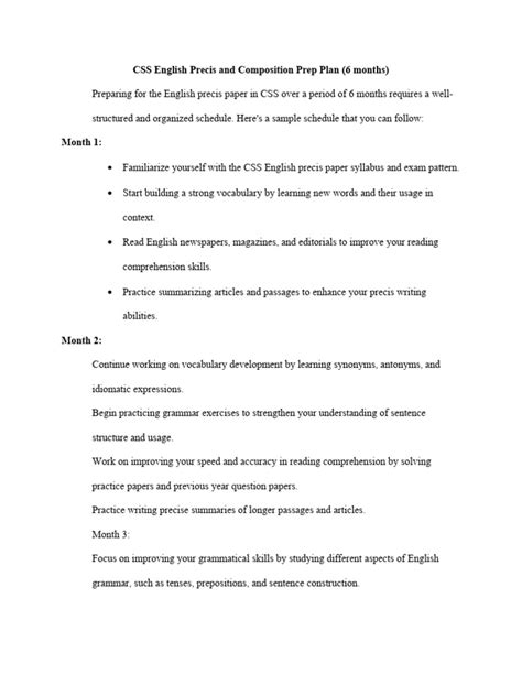 Css English Precis And Composition Prep Plan Pdf Reading Comprehension English Language