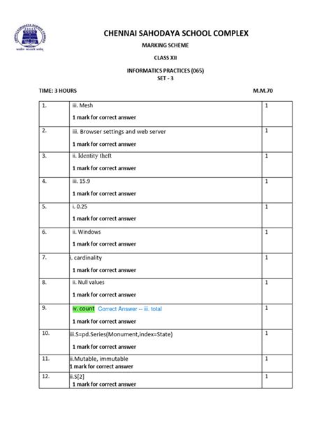 Chennai Sahodaya Ip 065 Set 3 Answer Key Pdf Computing Computer