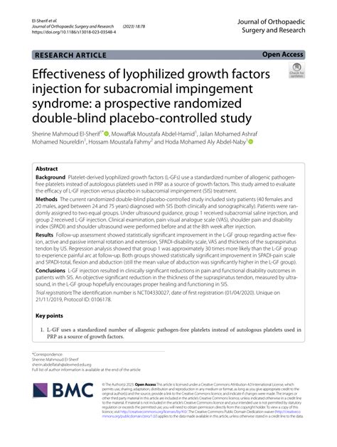Pdf Effectiveness Of Lyophilized Growth Factors Injection For Subacromial Impingement Syndrome