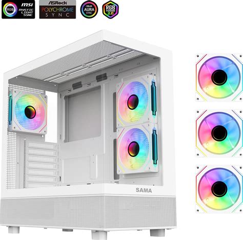 sama pc case atx 4 pre installed argb fans type c mid tower computer