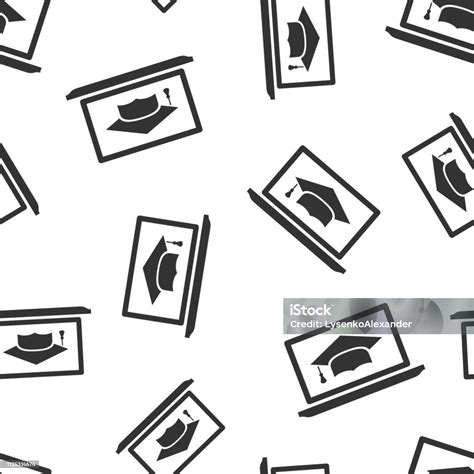 E 러닝 교육 아이콘 완벽 한 패턴 배경입니다 연구 벡터 일러스트입니다 노트북 컴퓨터 온라인 교육 기호 패턴입니다 개념에 대한 스톡 벡터 아트 및 기타 이미지 Istock