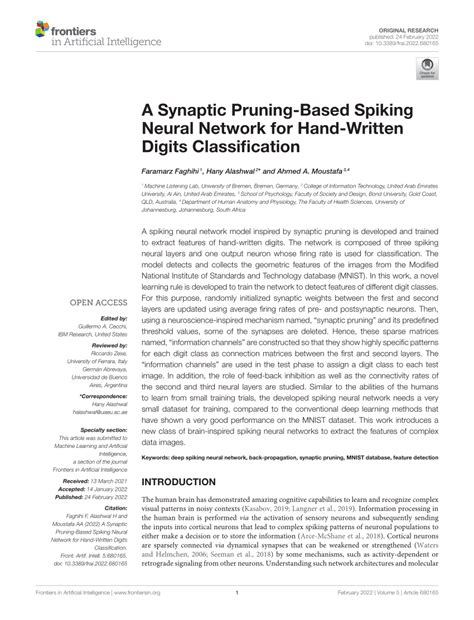 pdf a synaptic pruning based spiking neural network for hand written