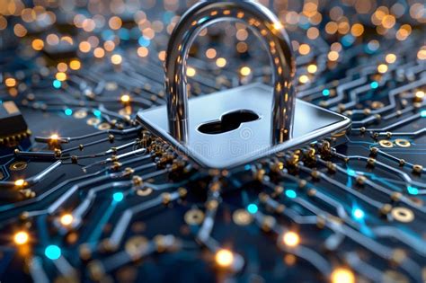 Cybersecurity Concept Lock And Circuit Board For Data Protection And Online Safety Generative