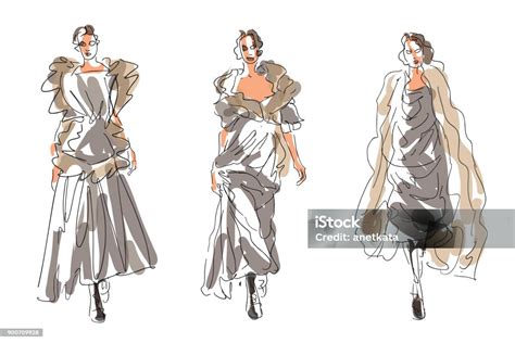 Sketsa Wanita Mode Ilustrasi Stok Unduh Gambar Sekarang Abu Abu