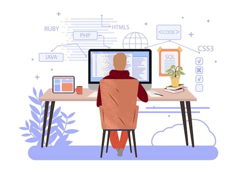 Premium Vector Programmer Working On Computer Engineering Or Coding Website Php Python