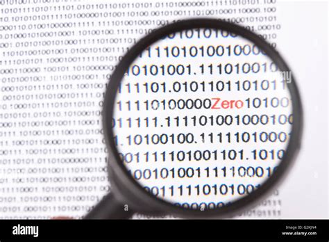Binary Code On White Background One In Red Magnifying Glass Stock Photo Alamy