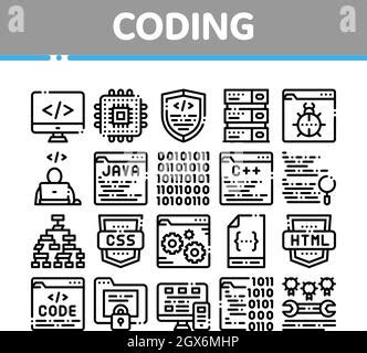 Programming Coding Vector Line Icons Set Programming Coding
