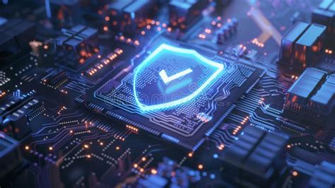 Vibrant Digital Shield Symbol On A Circuit Board Illustrating The Concept Of Cybersecurity And