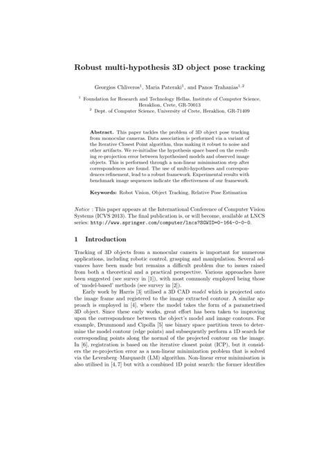 Pdf Robust Multi Hypothesis 3d Object Pose Tracking