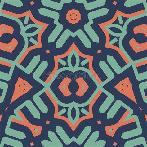 Bold Interlocking Geometric Seamless Pattern In Dark Blue Orange And Green For Versatile