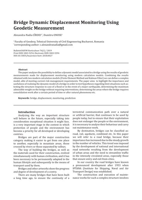 Pdf Bridge Dynamic Displacement Monitoring Using Geodetic Measurement