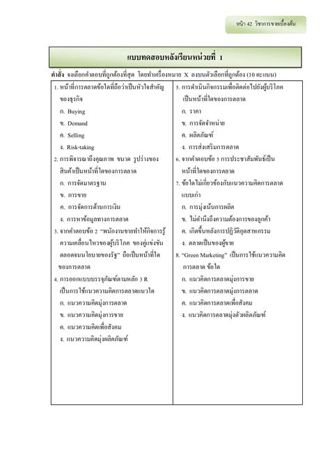 แผนการจัดการเรียนรู้รายวิชา รหัสวิชา 20200 1003 การขายเบื้องต้น Chitsanounat B หน้าหนังสือ