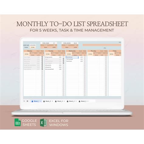 Monthly To Do List Check List Excel Work Hours Planner Weekly To Do Monthly Tasks Weekly