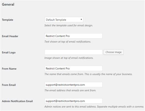 Email Settings Restrict Content Pro