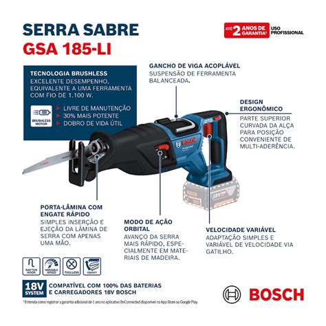 Serra Sabre A Bateria 18v Brushless Gsa 185 Li Sem Bateria Sem