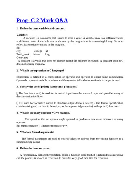 Two Marks For Cs3353 With Answer Pdf Pointer Computer Programming