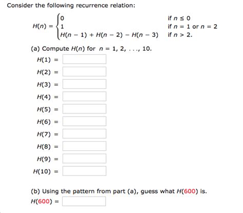 solved consider the following recurrence relation 0 h n