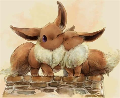 Download Cute Pokémon Eevees Cuddling Wallpaper