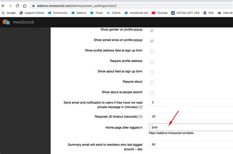 how to set default home page for logged in member moosocial
