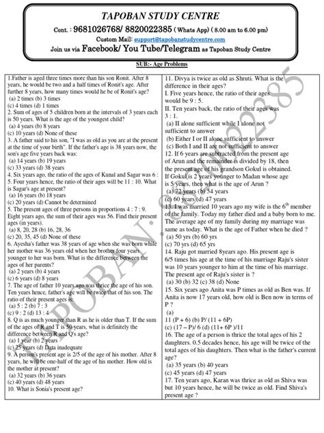 Age Problem Practice Set Pdf Kinship And Descent Living Arrangements