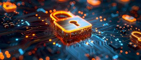 Cybersecurity Shield Orange Locks On Digital Circuitry Concept Tech