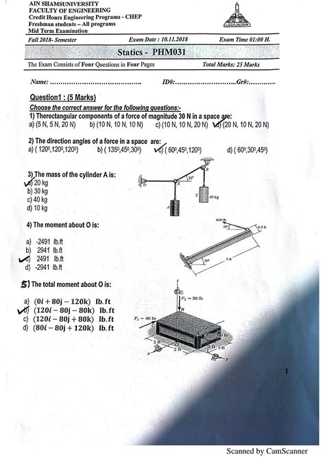 SOLUTION Statics Midterm Solved Questions Practice Test First Year Engineering Studypool