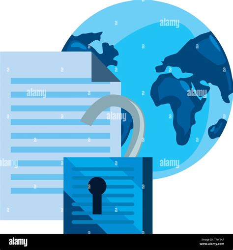 World Padlock Document Cybersecurity Data Protection Vector Illustration Stock Vector Image