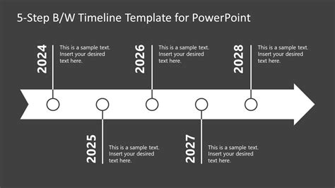 5 Step Black And White Timeline Template For Powerpoint