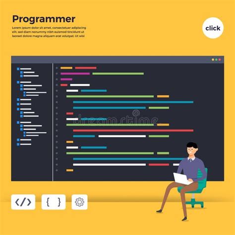 Flat Design Concept Programmer Coding Program Vector Illustrate Stock