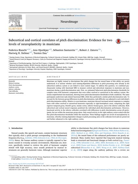 Pdf Subcortical And Cortical Correlates Of Pitch Discrimination