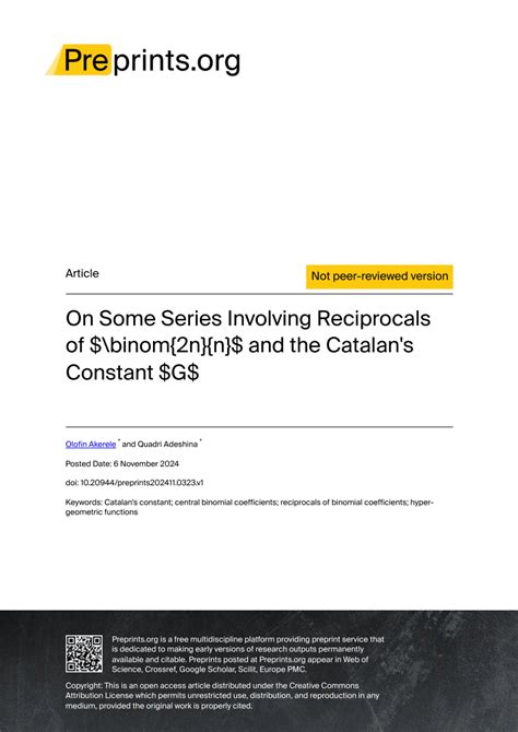 Pdf On Some Series Involving Reciprocals Of Central Binomial
