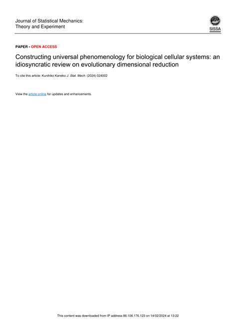 Pdf Constructing Universal Phenomenology For Biological Cellular Systems An Idiosyncratic