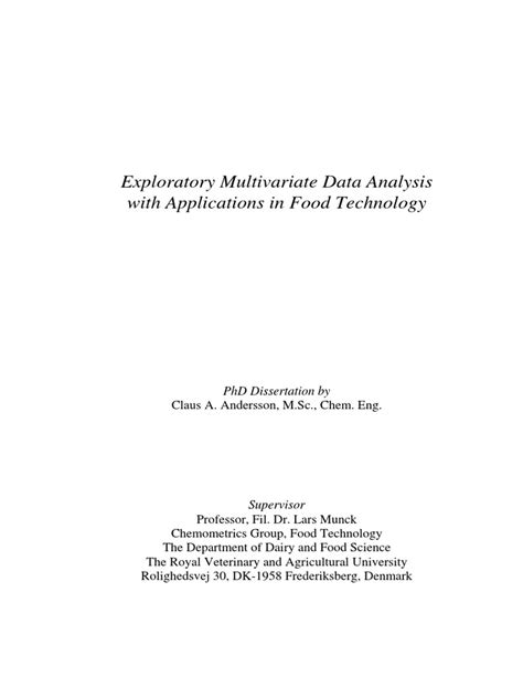 Chemistry Chemometrics Phd Exploratory Multivariate Data Analysis With Application In Food